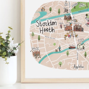 Stockton Heath Map Illustration, A4 / A3 Map, Art Print, Cheshire Wall ...