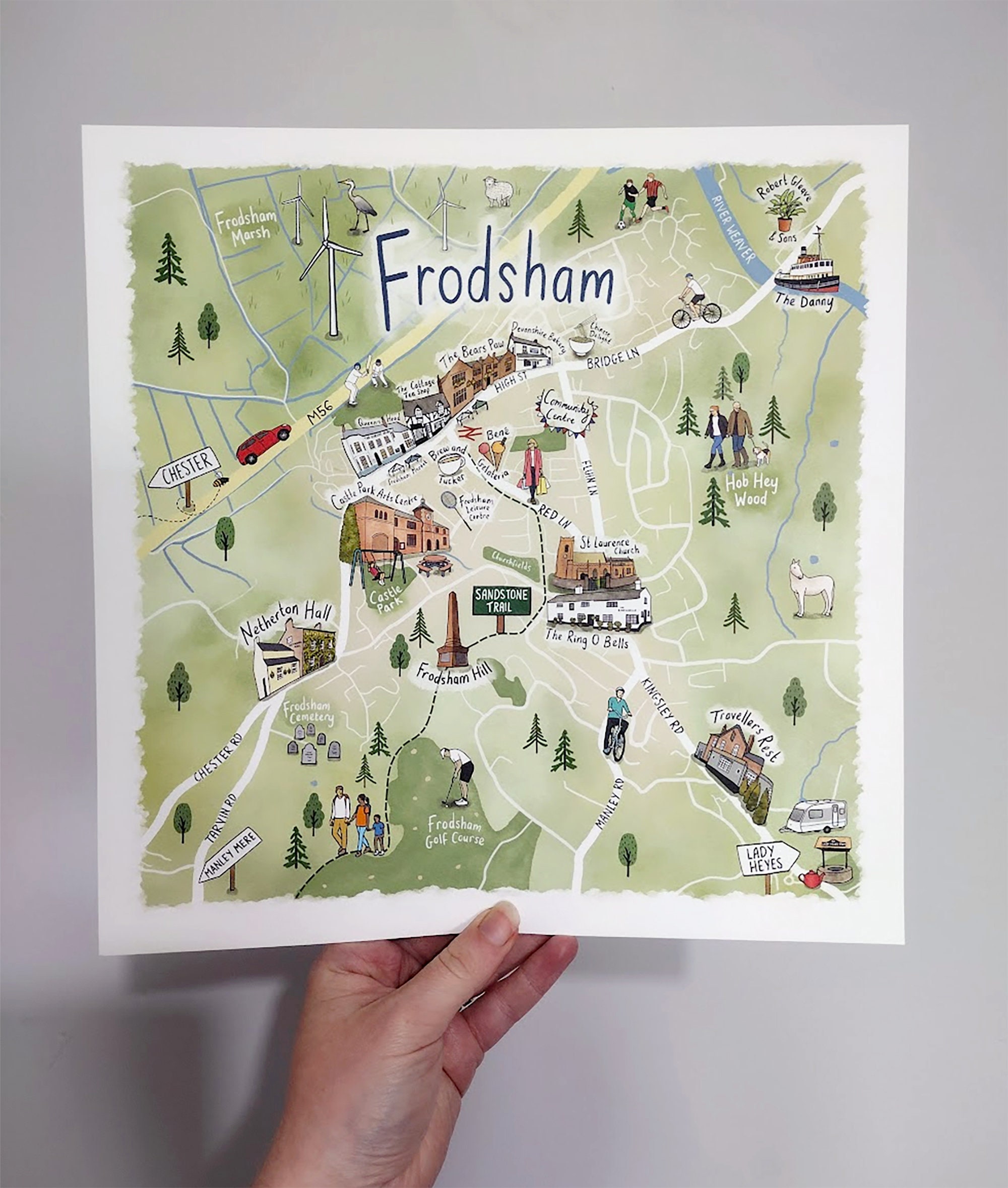 Frodsham Illustrated Map, Square Art Print, Cheshire Village - Etsy UK