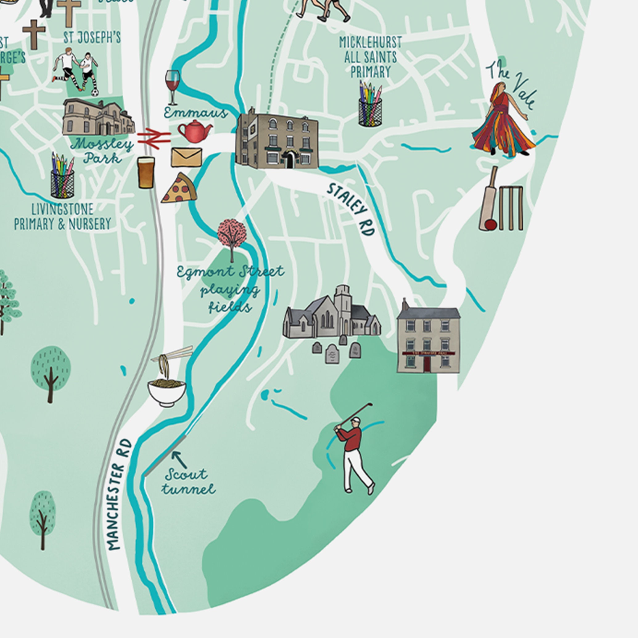 Mossley Village Map Illustration Art Print Wall Art Home - Etsy