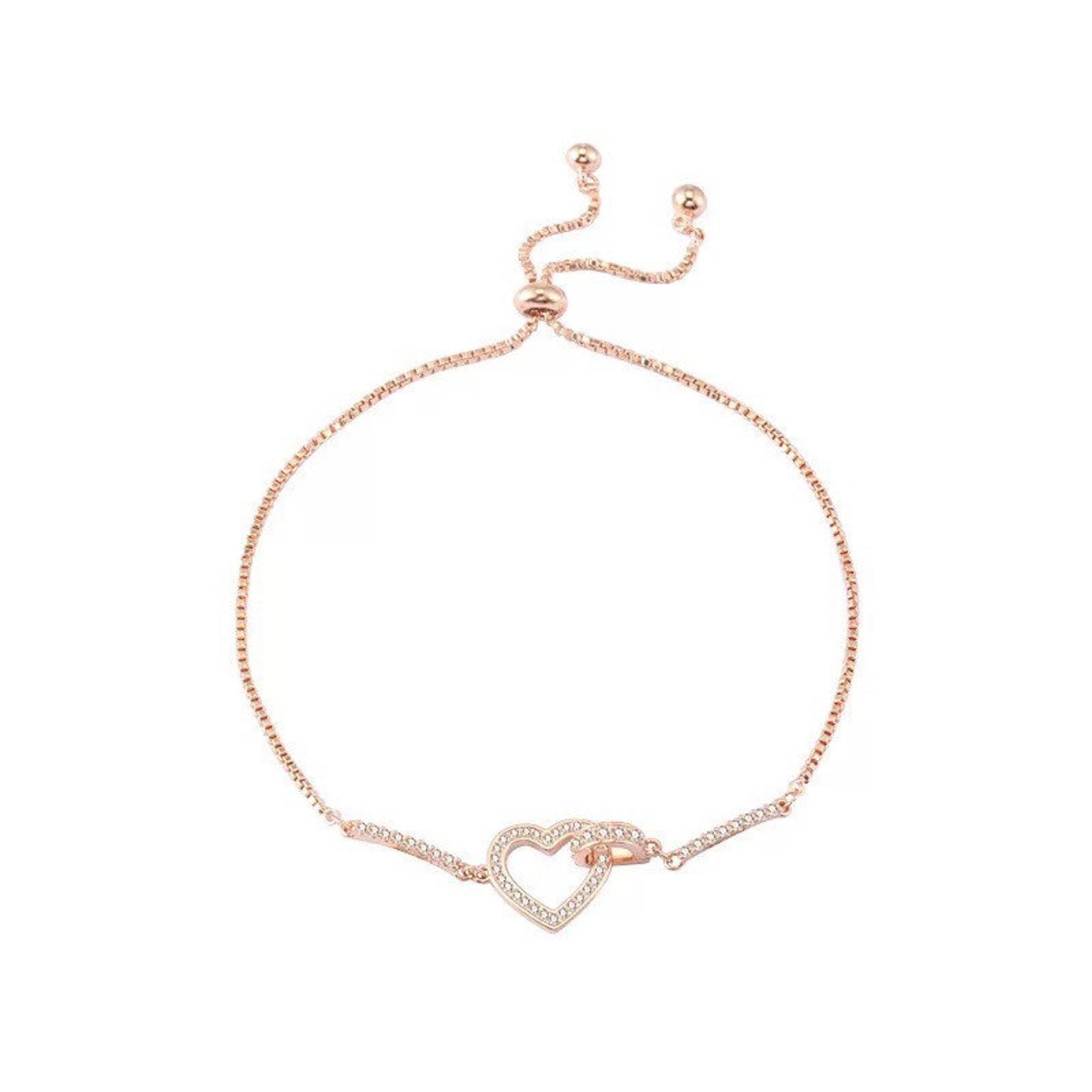18K Gold Plated Adjustable Love Heart Charm Bracelet for Women - Etsy