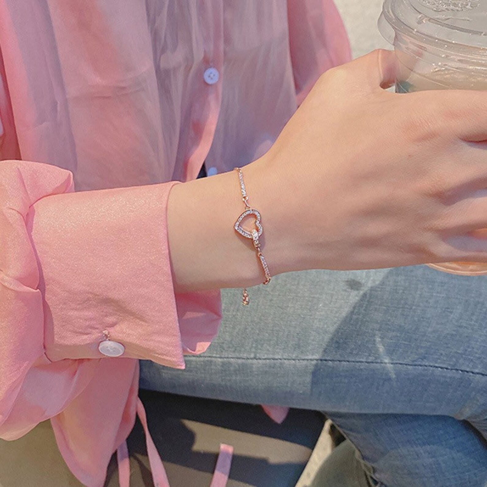 18K Gold Plated Adjustable Love Heart Charm Bracelet for Women - Etsy