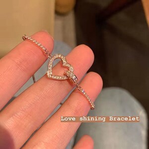 18K Gold Plated Adjustable Love Heart Charm Bracelet for Women - Etsy