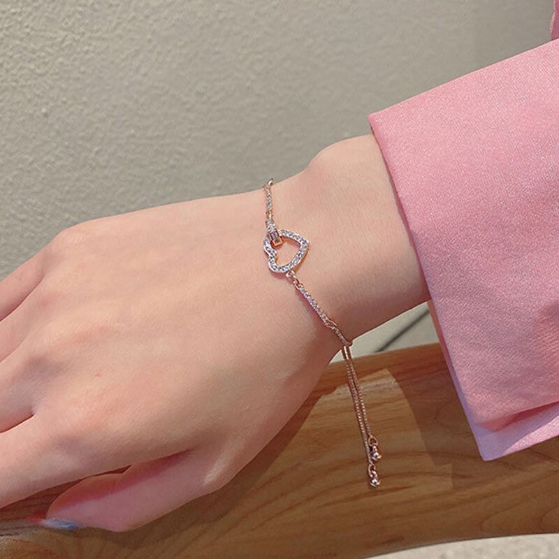 18K Gold Plated Adjustable Love Heart Charm Bracelet for Women - Etsy