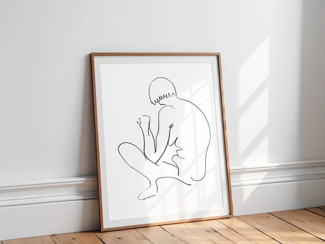 Minimal Figure Line Drawing | Oil Crayon Style Art Print | Modern Wall ...