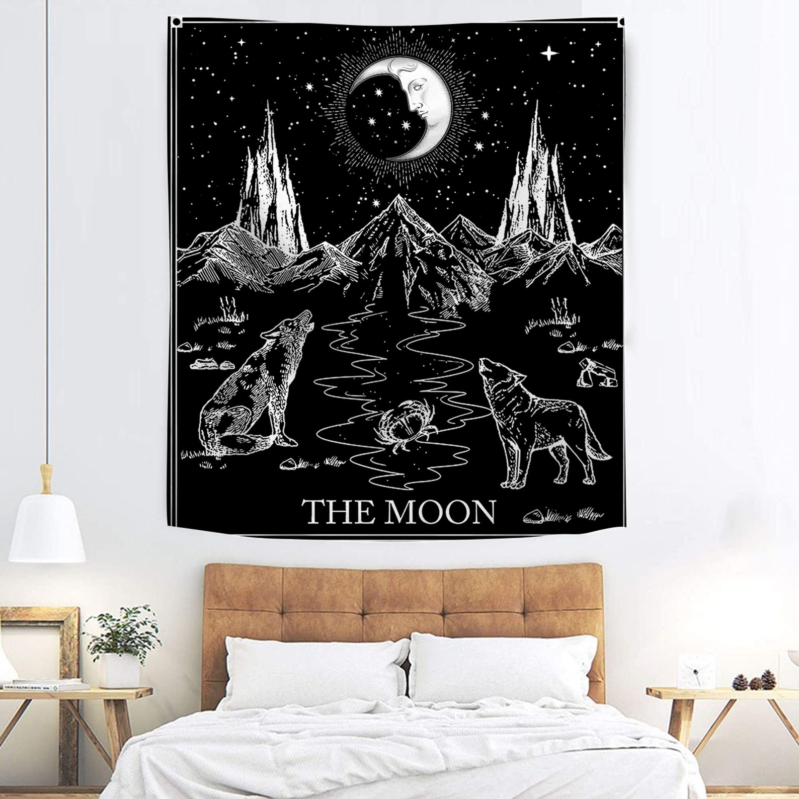 Wolf and Moon Wall Tapestry Tarot Tapestry Black and White - Etsy