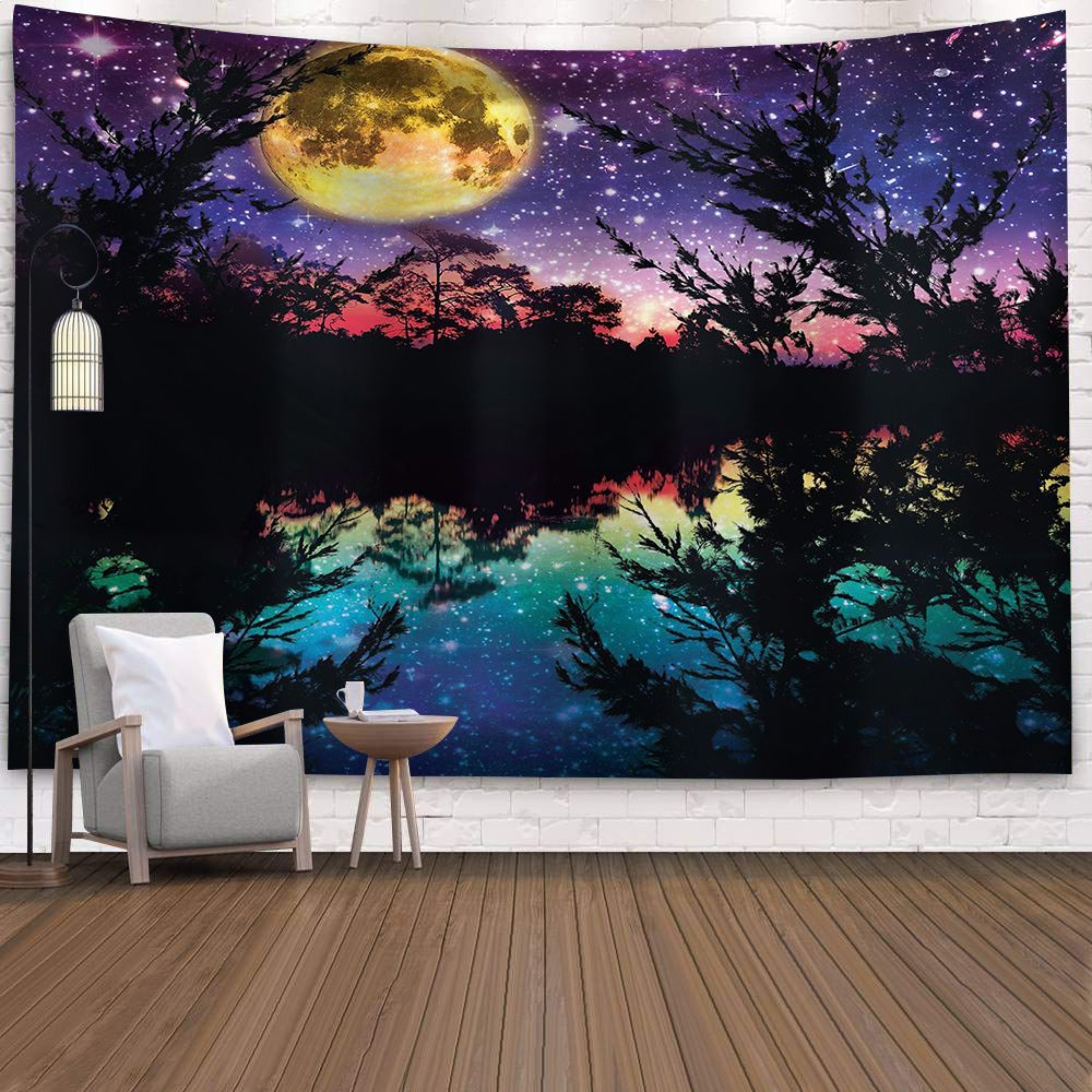 Beautiful Lake View Wall Tapestry Moon With Forest Wall - Etsy