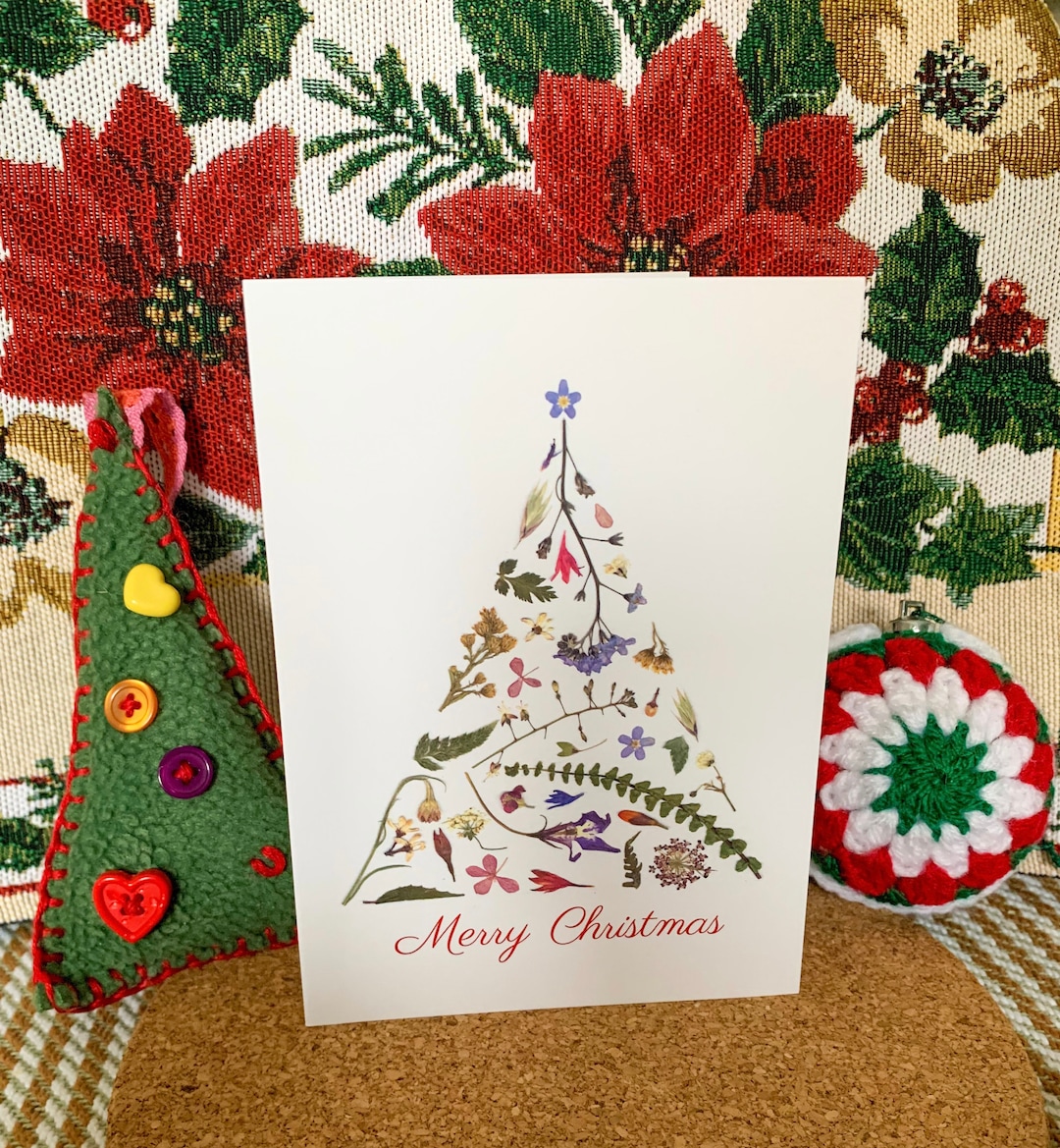 Pressed Flower Christmas Card - Etsy