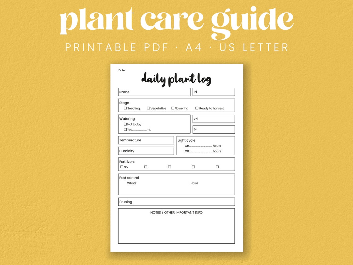 Registro Cuidados Diarios Para Plantas Guia Cuidado Plantas | Etsy