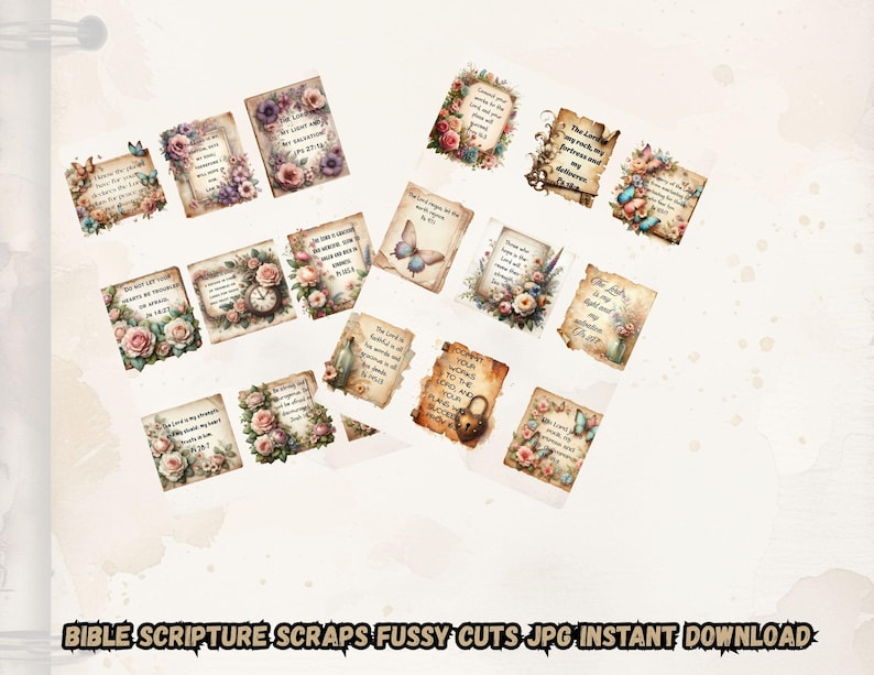 Floral Bible Verse Scraps | Faith Journal Ephemera (digital Download ...