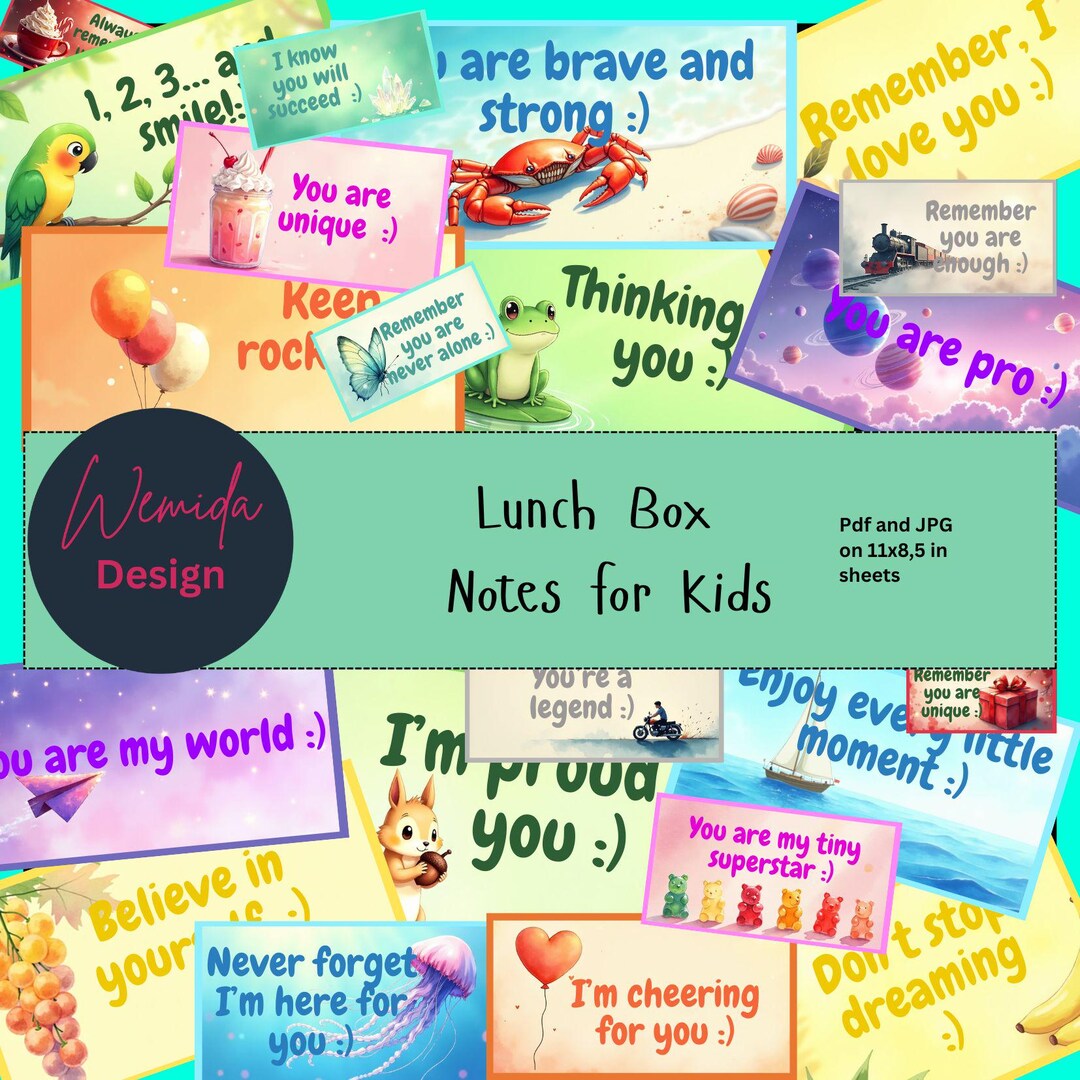 Lunch Box Notes for Kids – Printable Motivational Cards, Positive ...