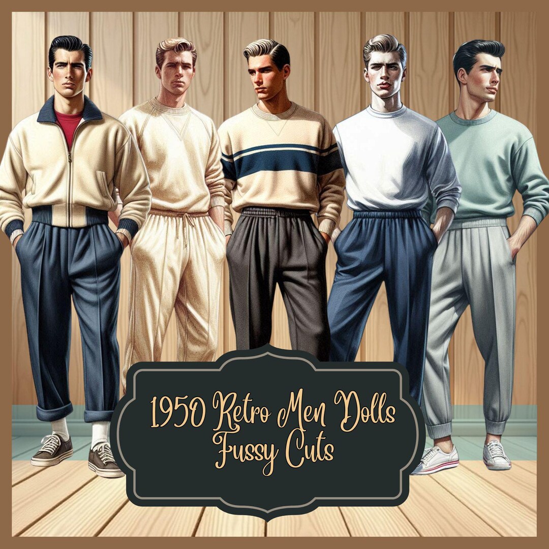 1950s Sporty Men Clipart | Retro Watercolor Illustration (digital ...