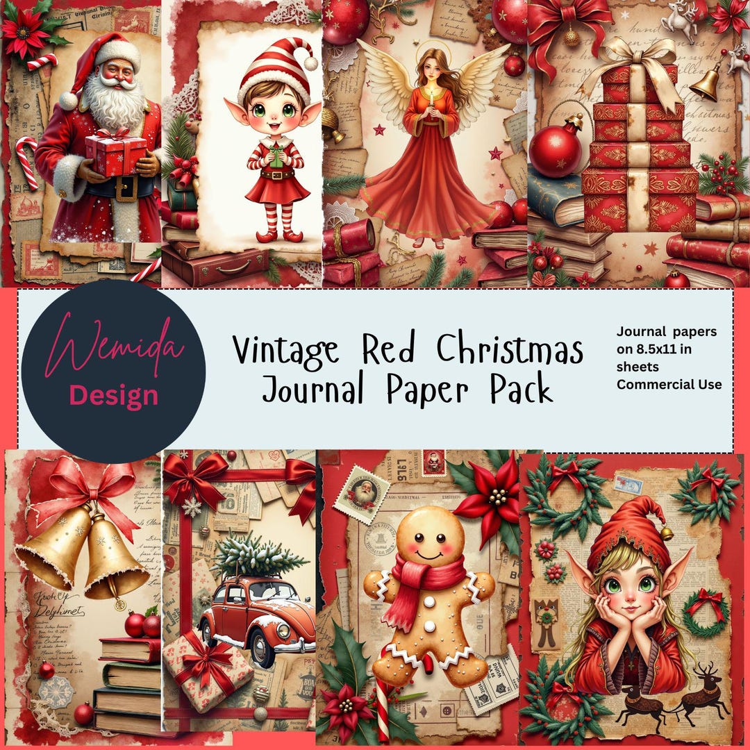Vintage Red Christmas Journal Kit | Printable Ephemera (digital ...