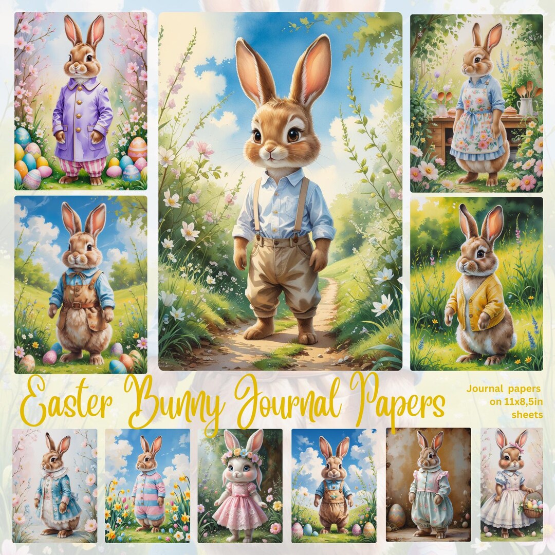 Easter Bunnies Digital Paper | Junk Journal Kit | Digital Download ...