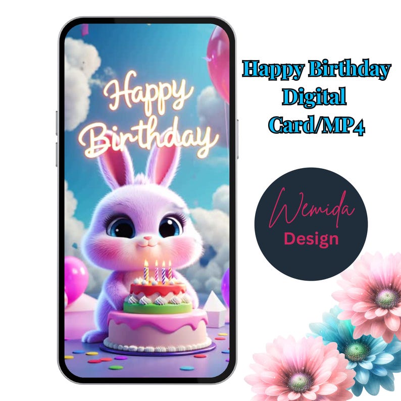 Bunny Happy Birthday MP4 Animated Card (digital Download) - Etsy