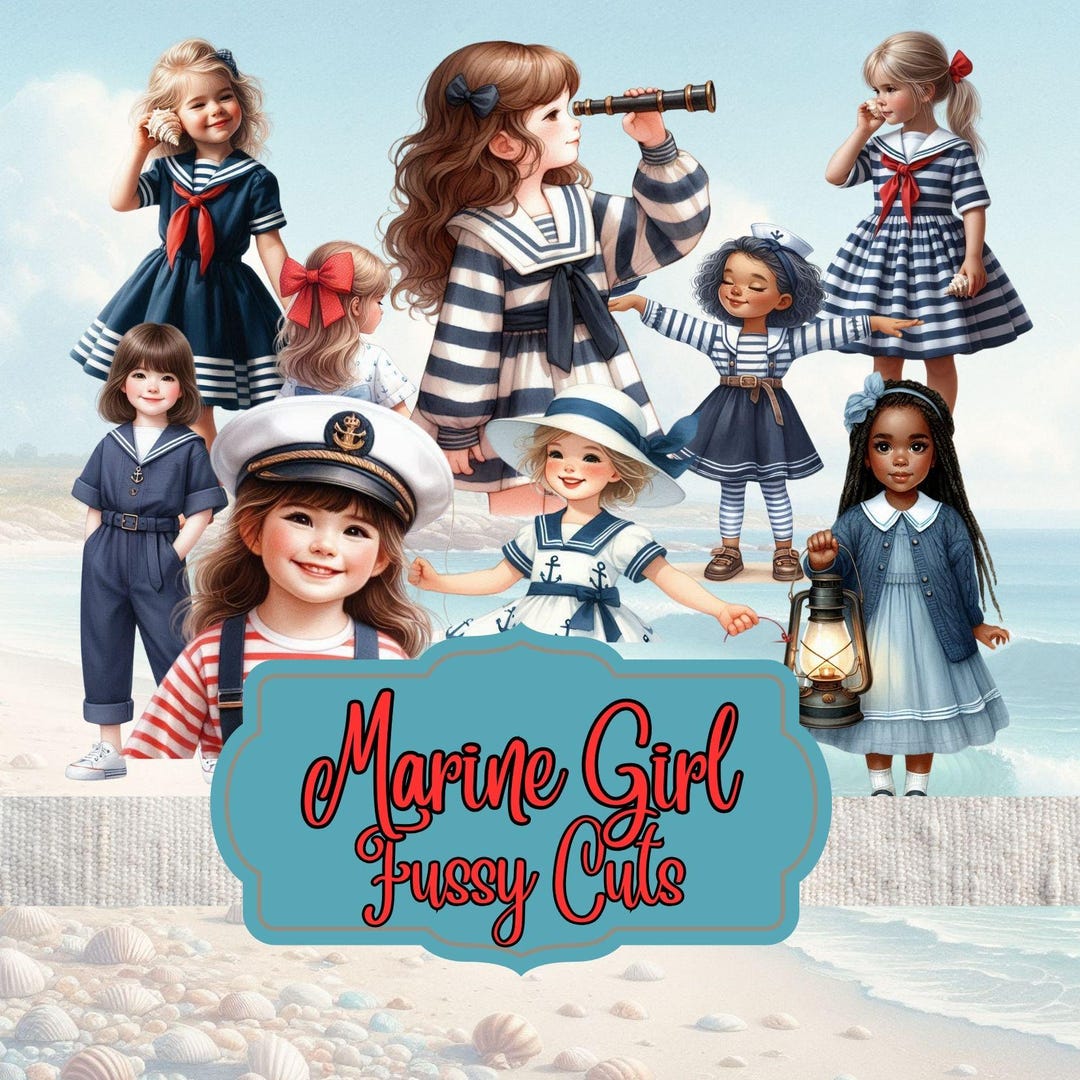 Marine Girl Clipart Bundle – Nautical Watercolor Ephemera (digital ...