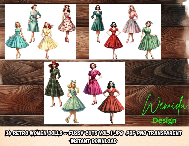 50s Women Paper Dolls, Retro Ephemera, Junk Journal Images (digital ...