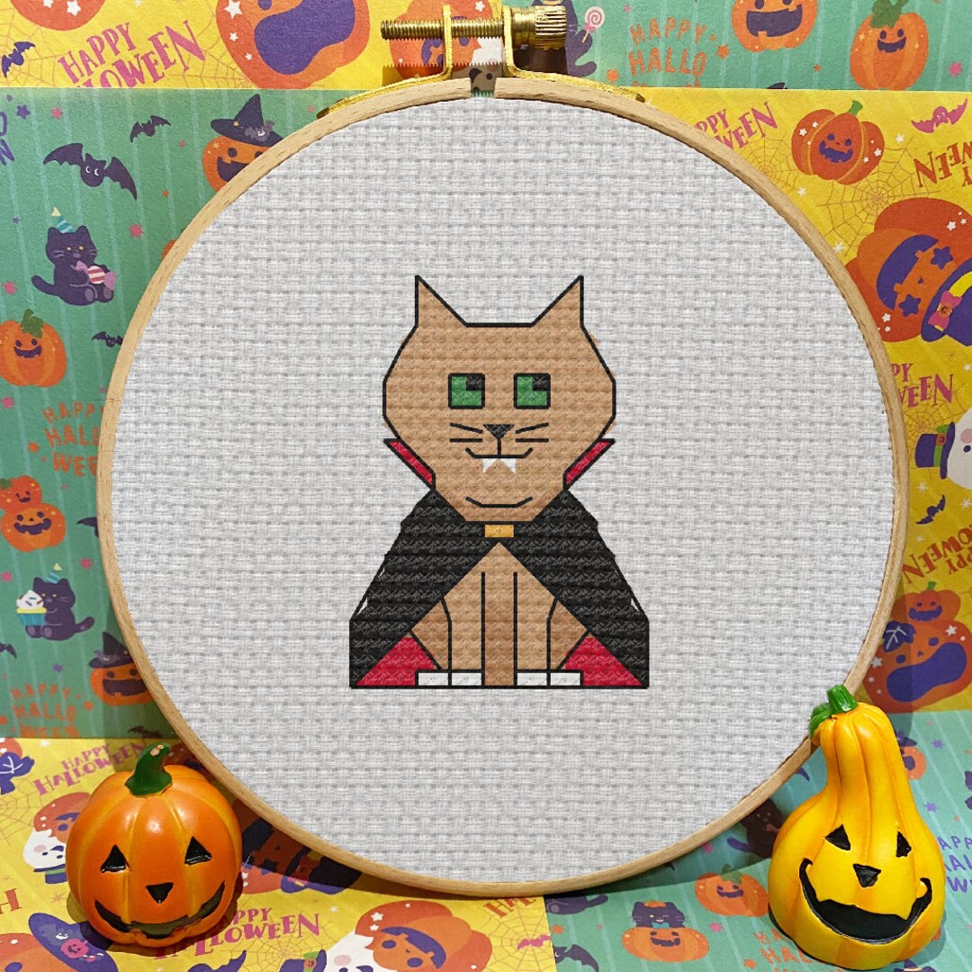 Vampire Cat Halloween Cross Stitch Pattern - Etsy