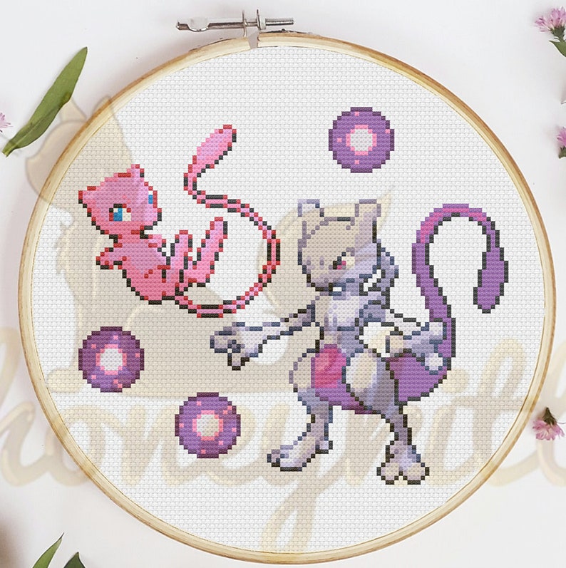 Mew & Mewtwo Pokemon Cross Stitch PDF Pattern - Etsy