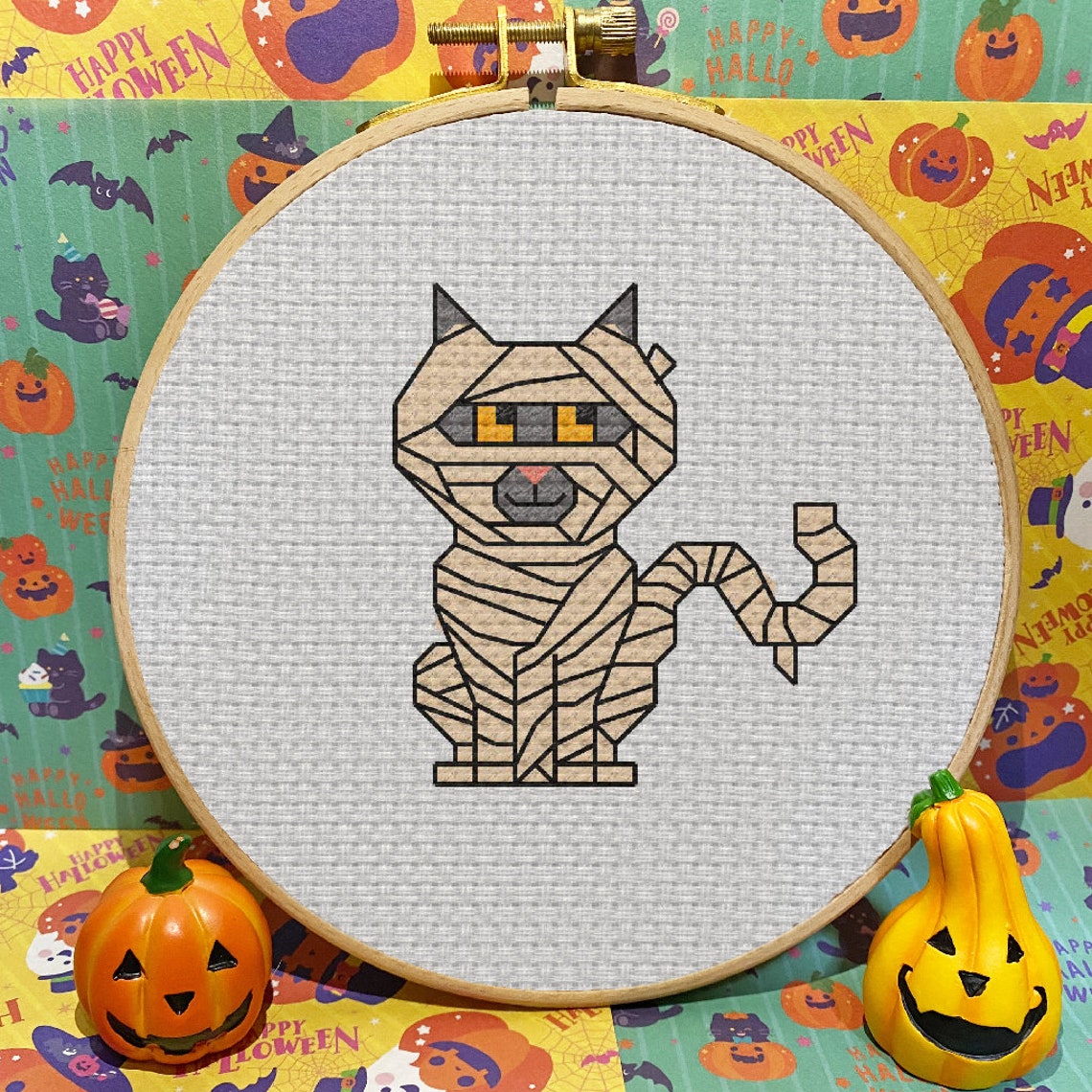 Mummy Cat Halloween Cross Stitch Pattern - Etsy