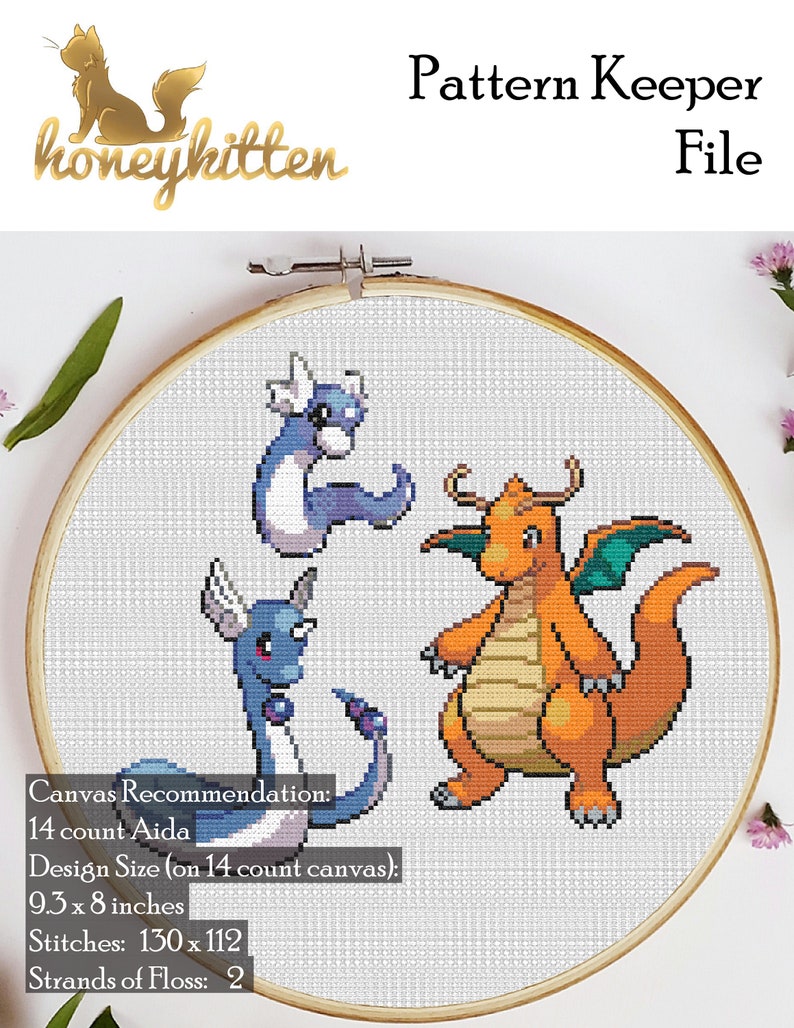 Dragonite Evolutions Pokemon Cross Stitch PDF Pattern Dratini Dragonair ...
