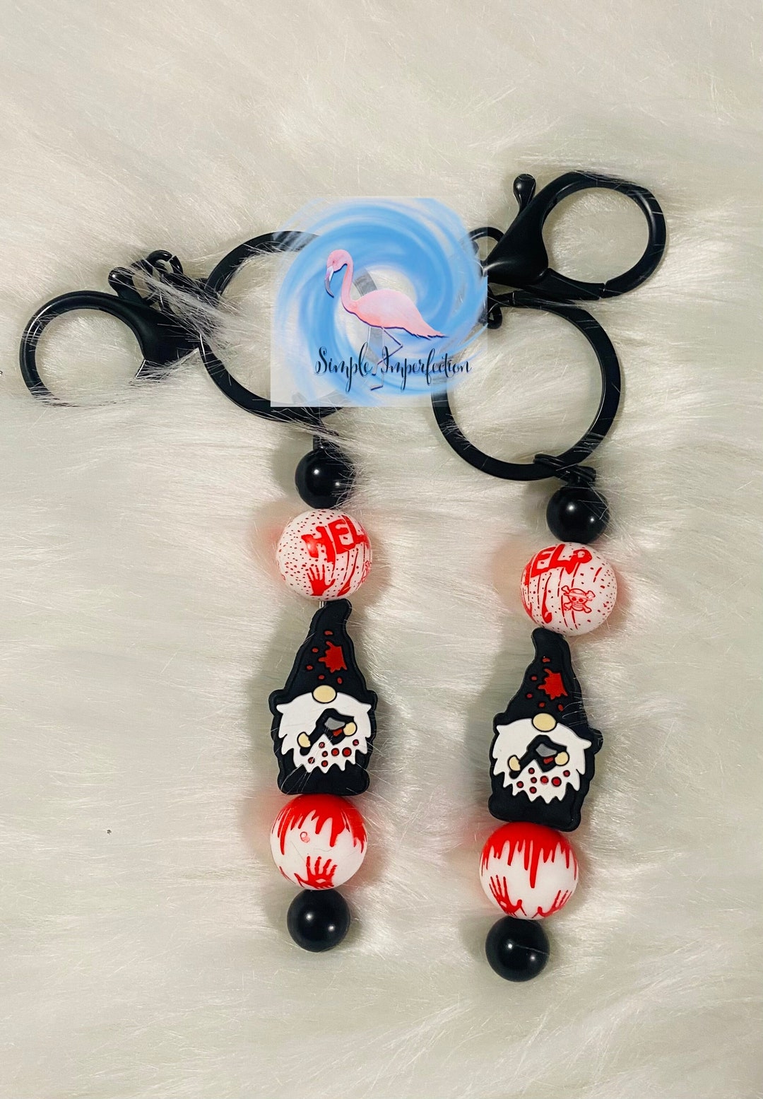 Bloody Gnome Halloween Beaded Halloween Keychain | Spooky Purse Charm ...