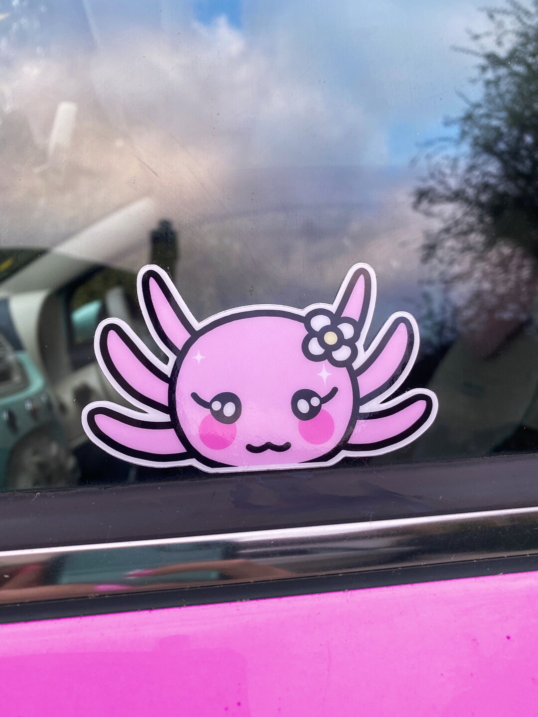Pink Axolotl Peeker Decal Waterproof Decal Car Accessory Cute Car ...