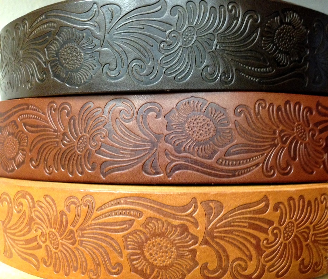 40mm Tooled Flat Leather - Choose Your Color - Choose Your Length - Etsy