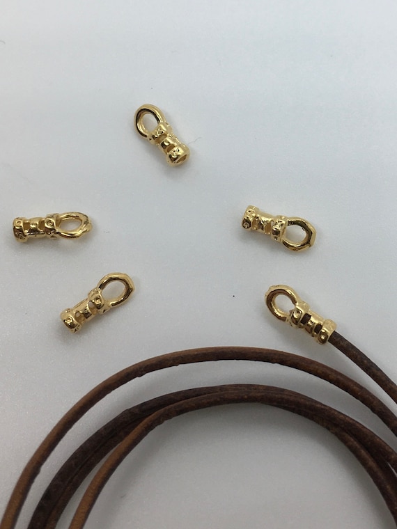 1mm Leather Crimp End With Loop Gold Plated GP Pack of 20 | Etsy