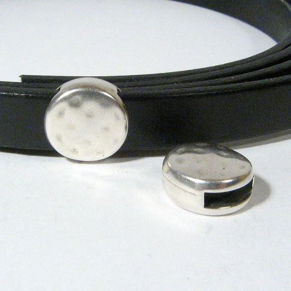 Dimpled Circle Sliders for 10mm Flat Leather Antique Silver | Etsy