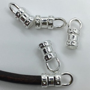 3mm Leather Crimp End With Loop Silver Plated - SP - Pack of 20 Pieces ...