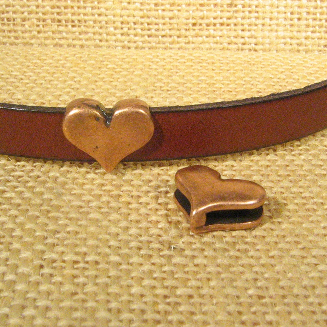 Heart Sliders for 10mm Flat Leather - Antique Copper - SP84 - Etsy