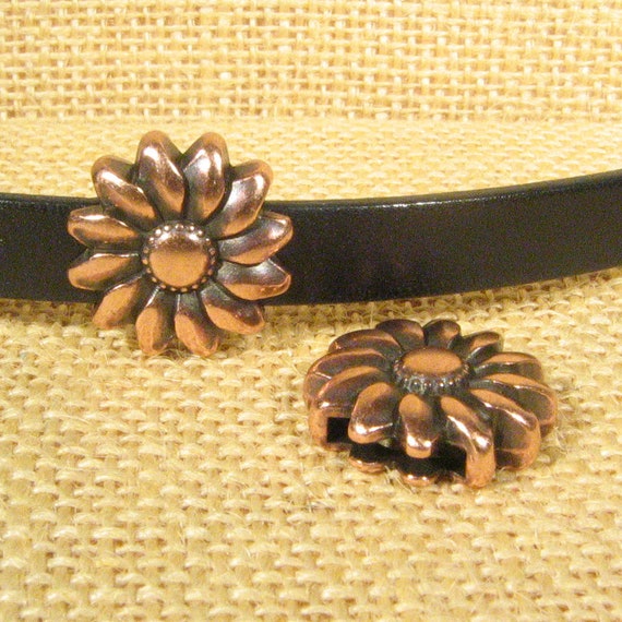 Sunflower Sliders for 10mm Flat Leather Antique Copper | Etsy