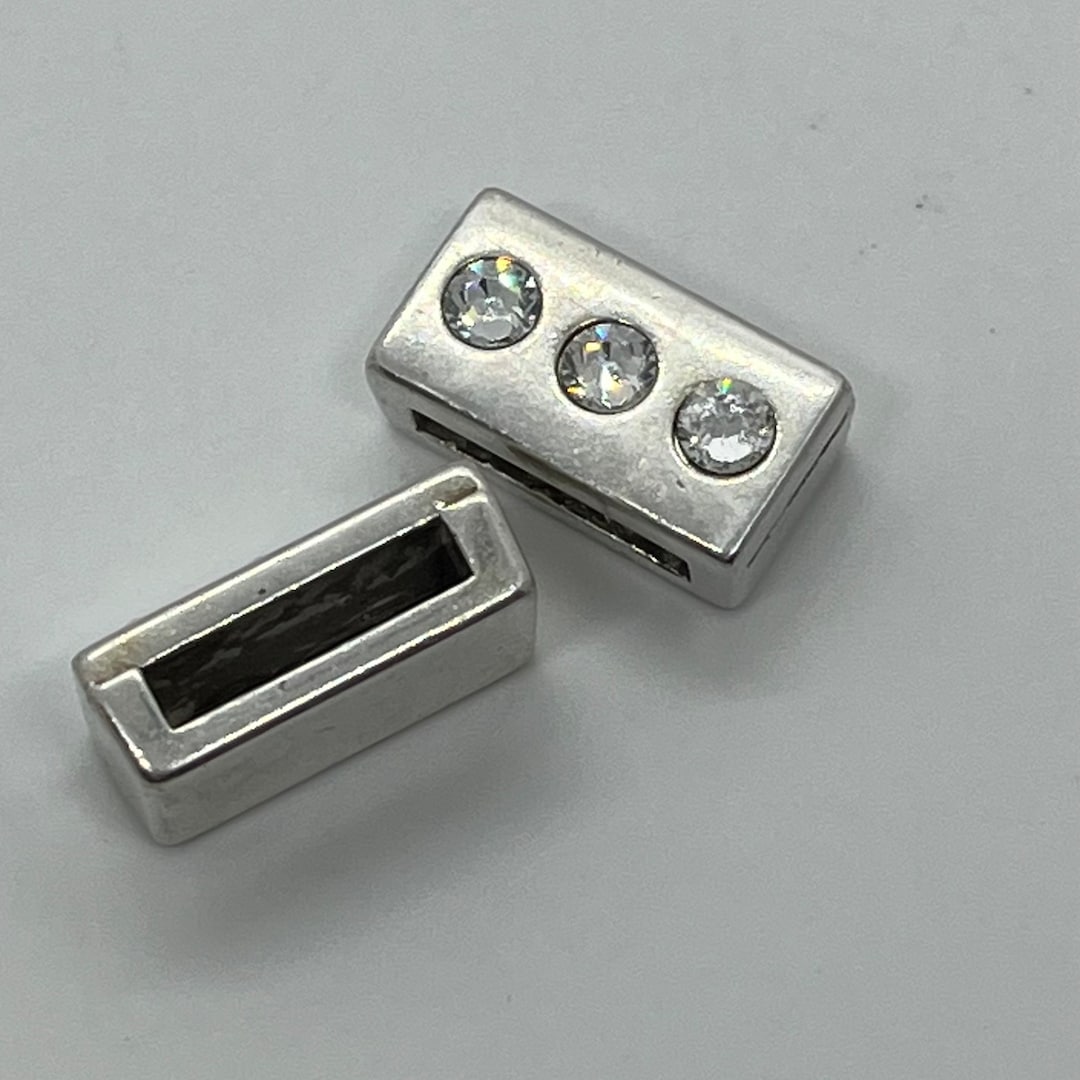 13mm Triple Crystal Sliders for Flat Leather - Antique Silver - Choose ...