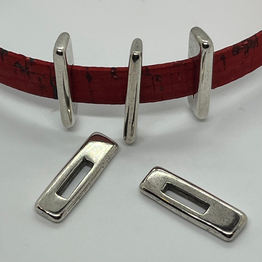 Long Chunky Bar Sliders for 10mm Flat Leather - Antique Silver - Choose ...