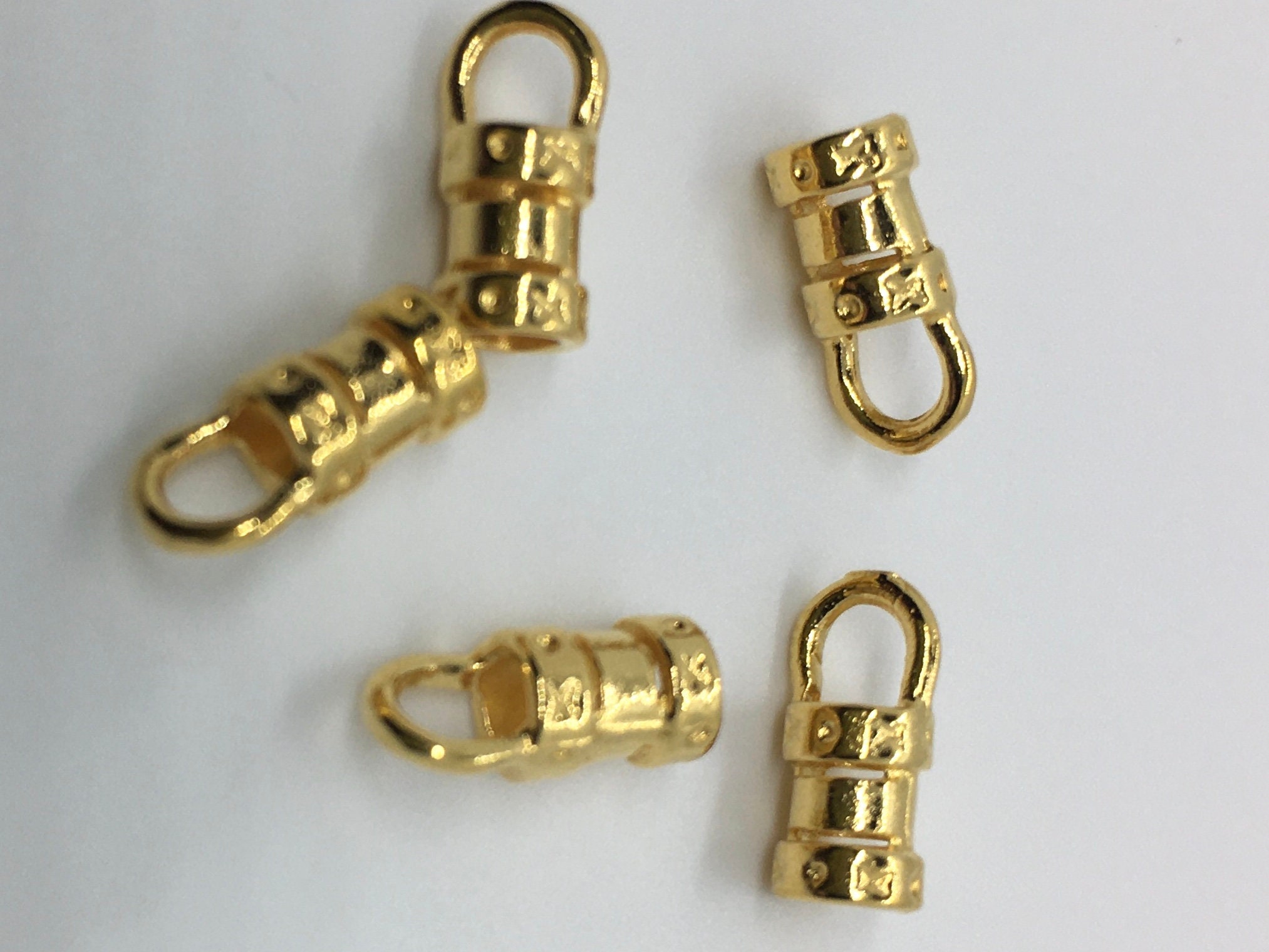 3mm Leather Crimp End With Loop Gold Plated GP Pack of 20 | Etsy