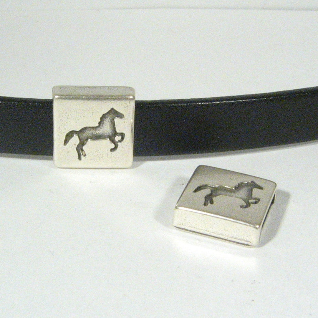 Square Galloping Horse Sliders for 10mm Flat Leather - Antique Silver ...