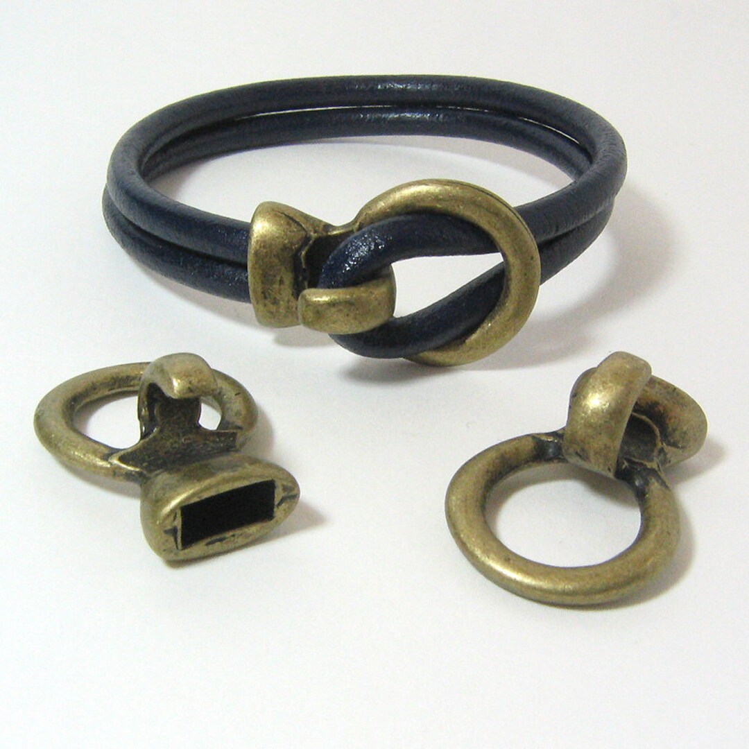 One Piece Hook Clasp for 5mm Round Leather - Antique Brass - Choose ...