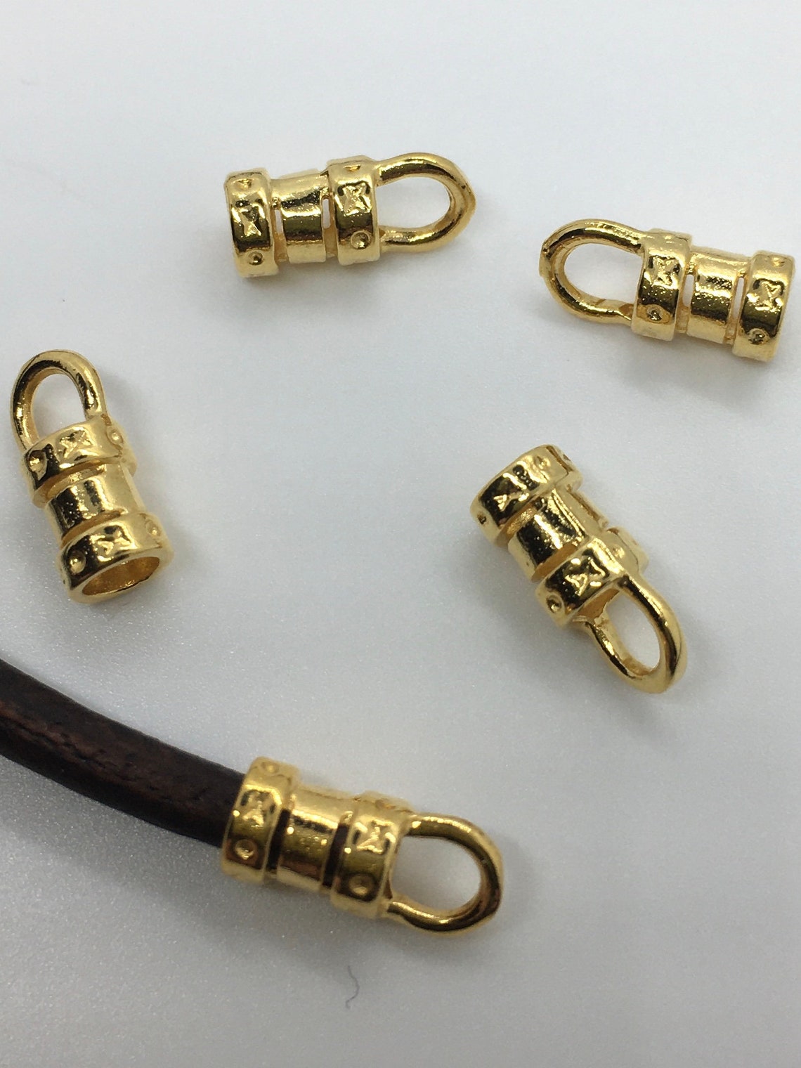 3mm Leather Crimp End With Loop Gold Plated GP Pack of 20 | Etsy