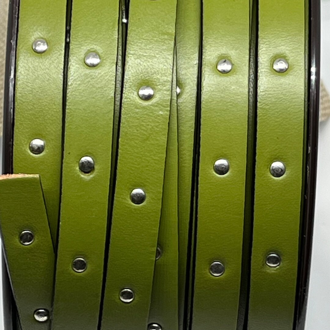 10mm Flat Studded Leather - Olive Green ST10-11 - Choose Your Length - Etsy