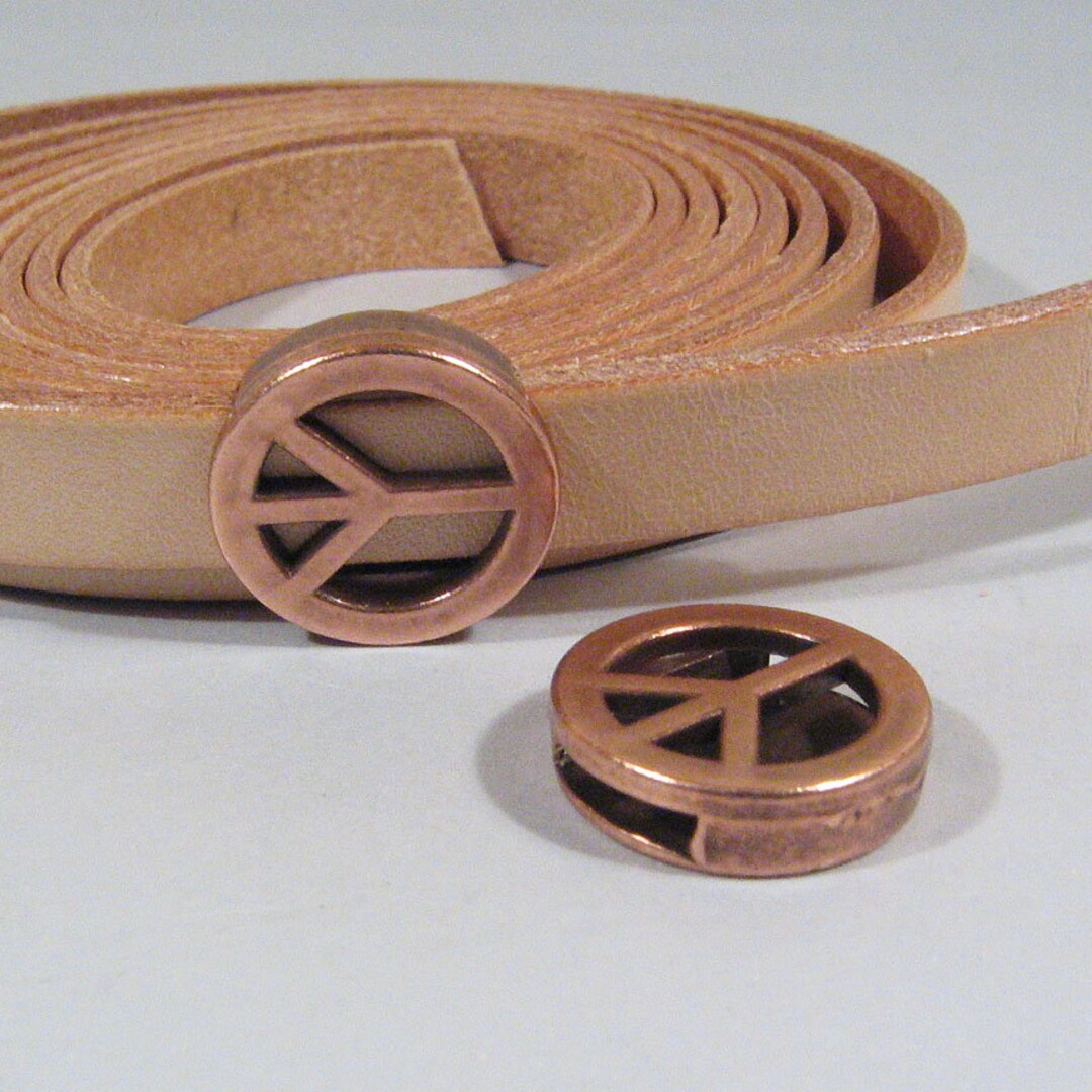 Peace Symbol Sliders for 10mm Flat Leather - Antique Copper - Choose ...
