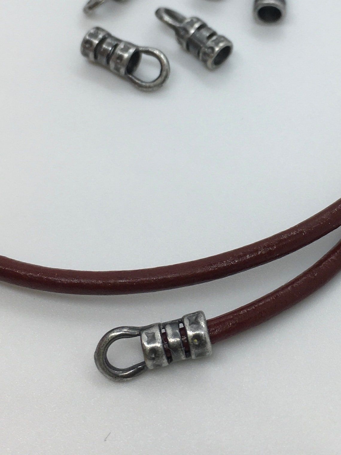 2.5mm Leather Crimp End With Loop Antique Silver AS Pack - Etsy