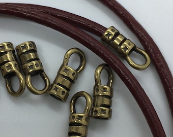 2mm Leather Crimp End With Loop Antique Brass AB Pack of | Etsy