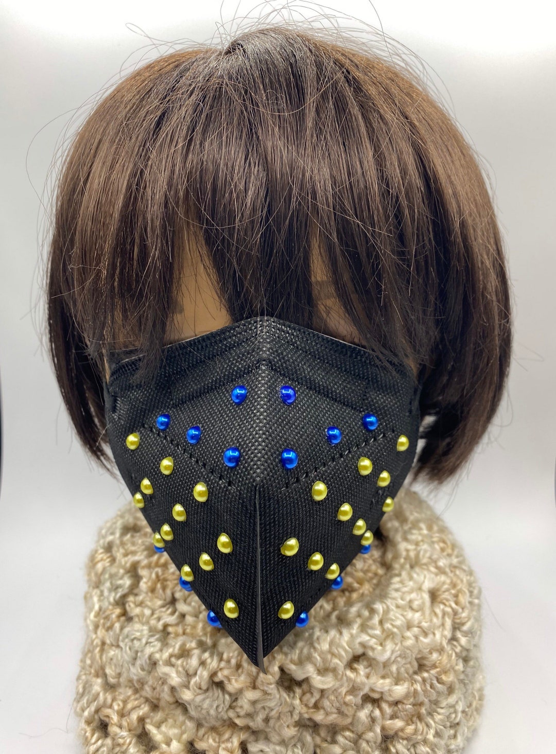 Sigma Gamma Rho Mask, Black Mask, Blue & Yellow Pearls rows - Etsy