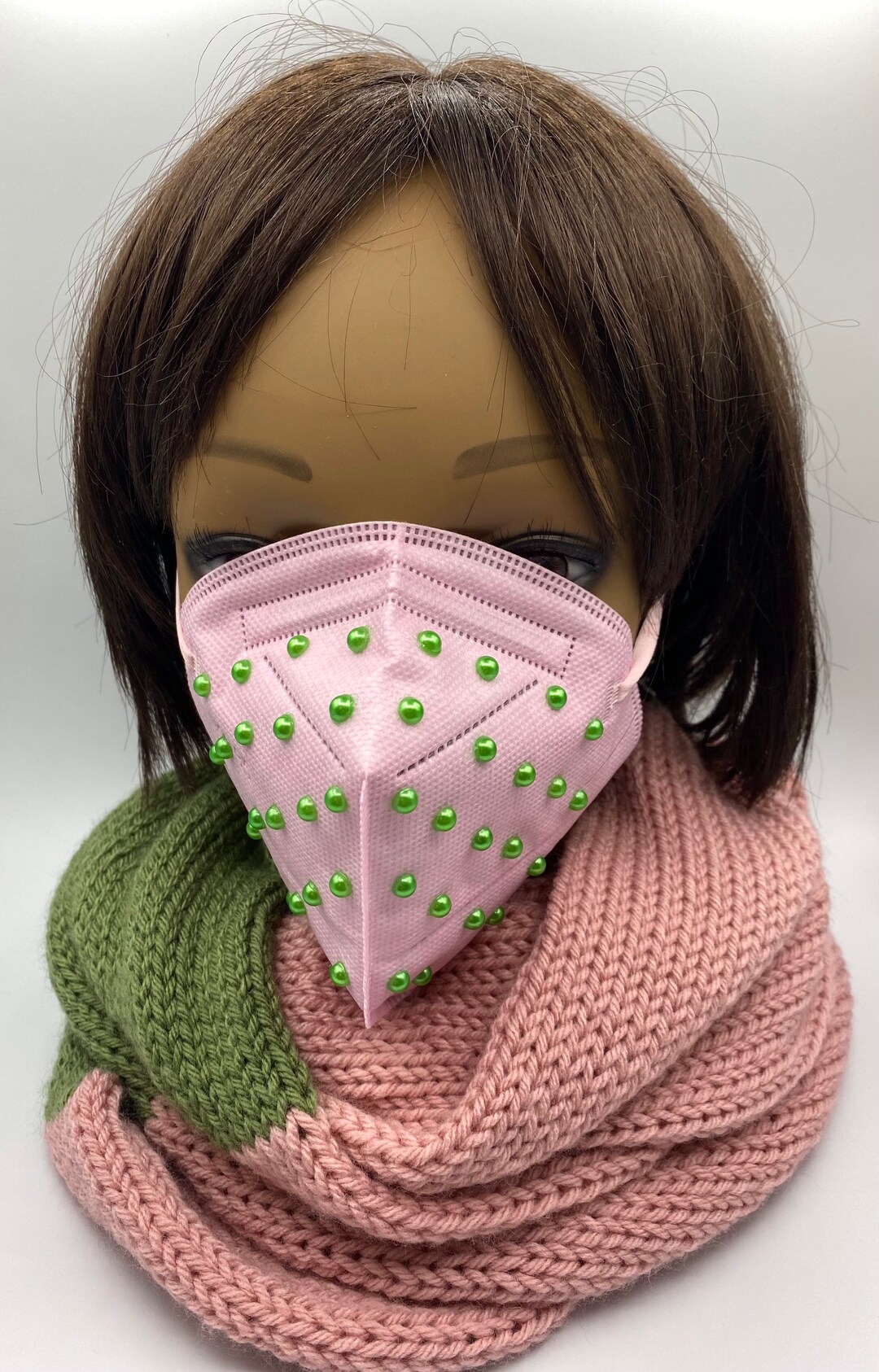 AKA Mask, Pink Mask, Green Pearls - Etsy