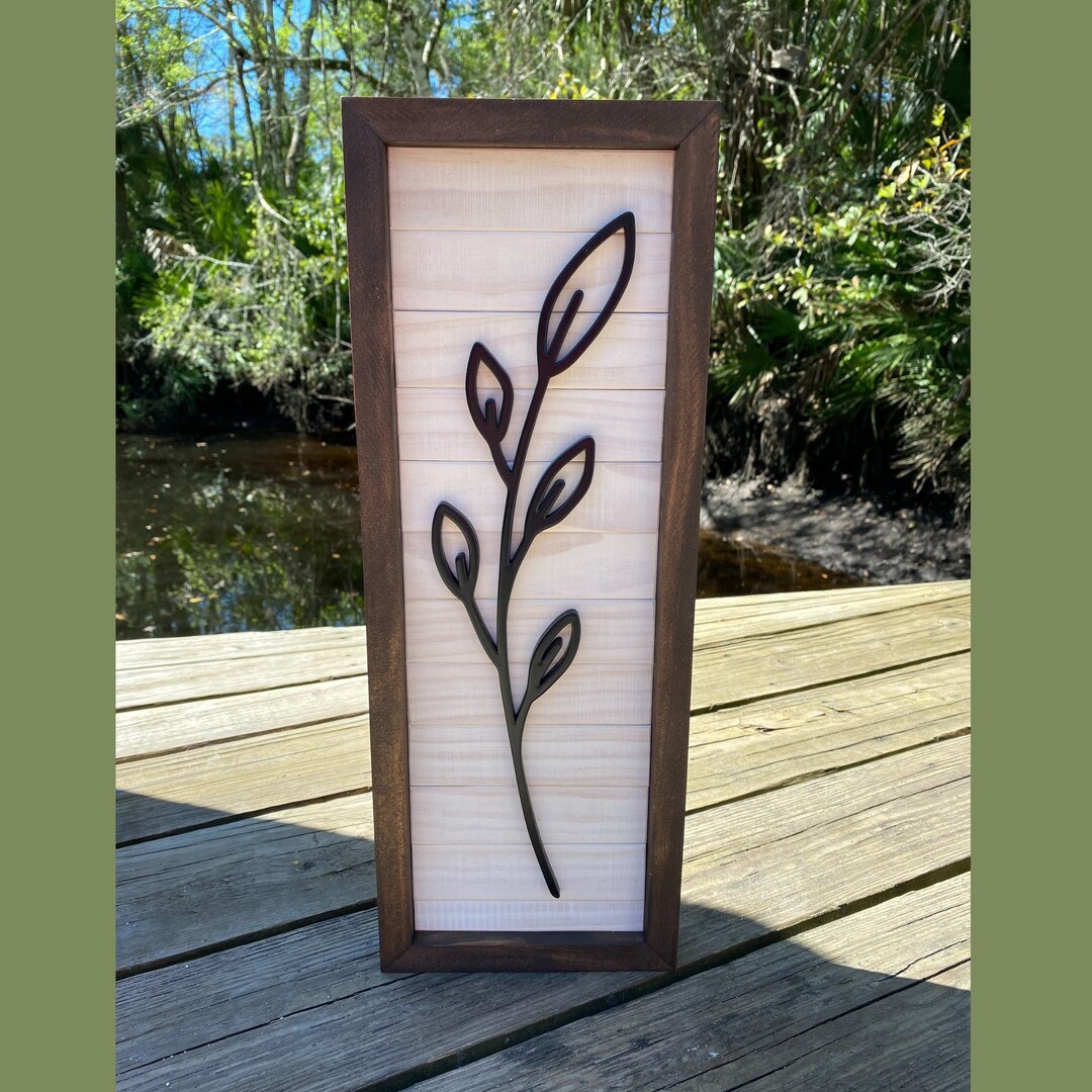 Botanical 3D Line Art Framed 3D Floral Wood Sign Laser Cut Framed Line ...