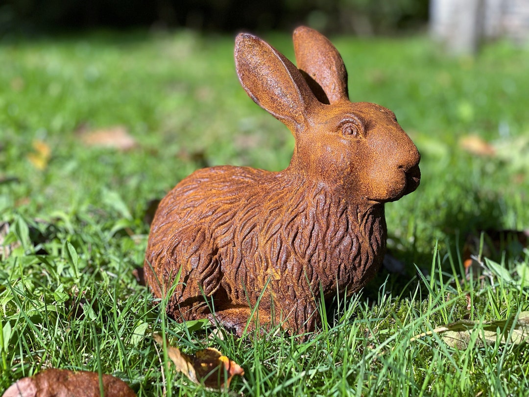 Fine Cast Iron Rabbit | Garden Statue | - Etsy