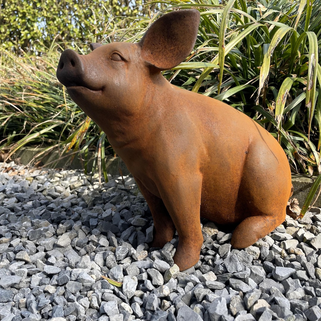 Beautiful Cast Iron Piglet - Funny Sitting Piglet - Garden Sculpture ...