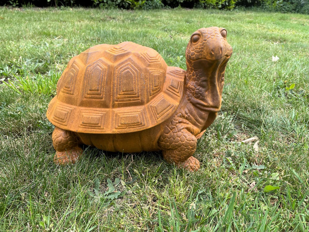 Large Cast Iron Tortoise Garden Statue – Outdoor Rusty Turtle Sculpture ...