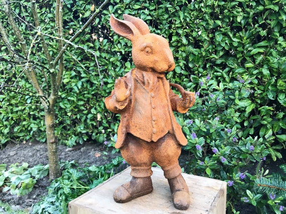 Garden Sculpture of a Rabbit With a Pipe English Garden - Etsy