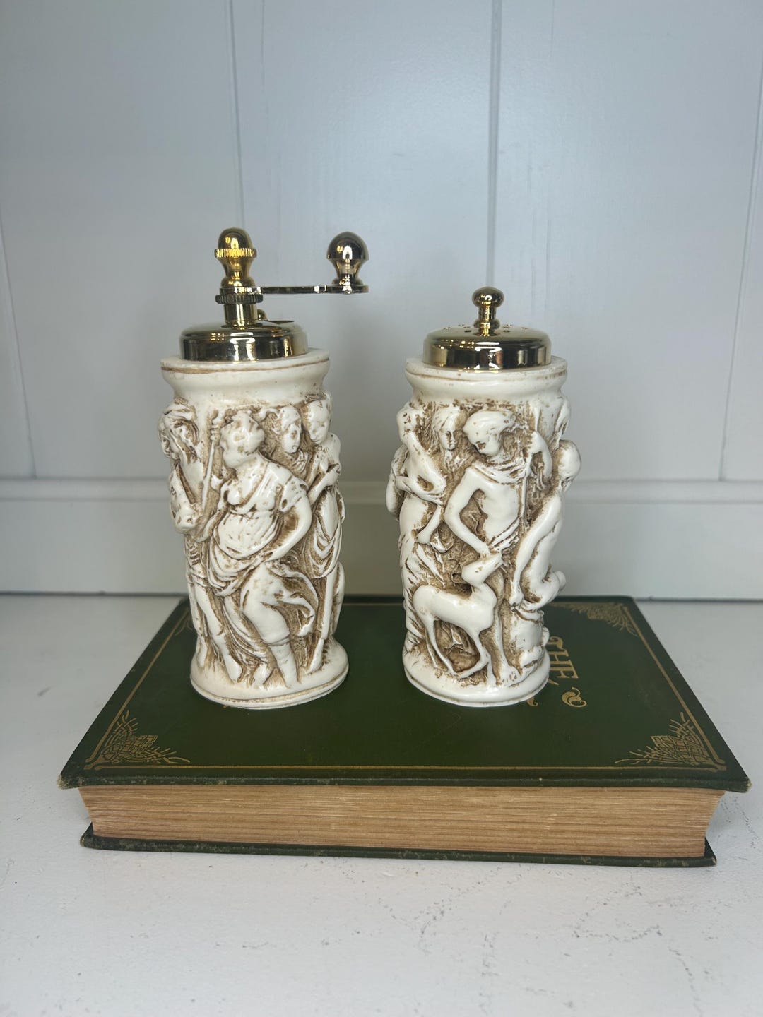 Vintage Carved Alabaster Salt Shaker and Pepper Shaker Salt Pepper Mill ...